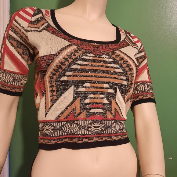 Runway Couture | Tops | Runway Couture Native Print Glitter Knit Crop ...